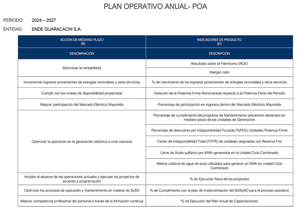 Plan Operativo Anual (POA) - ENDE GUARACACHI S.A.